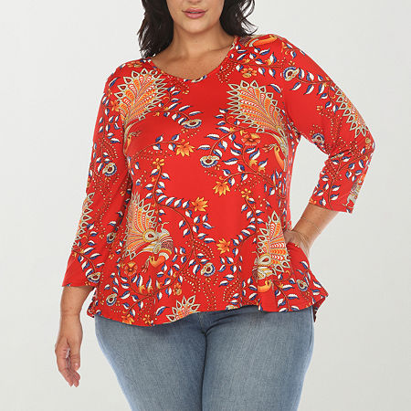 Click here for White Mark Plus Size Vibrant Boho Swing Top - Red prices