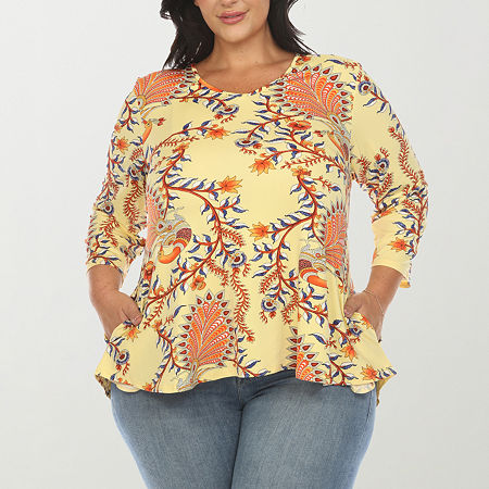 Click here for White Mark Plus Size Vibrant Boho Swing Top - Yell... prices