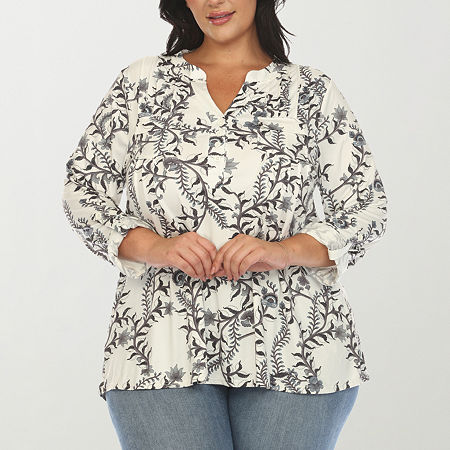 Click here for Plus Size White Mark Paisley Floral V-Neck Long Sl... prices