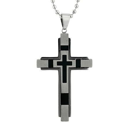 Click here for Mens Stainless Steel & Black IP Cross Pendant  One... prices