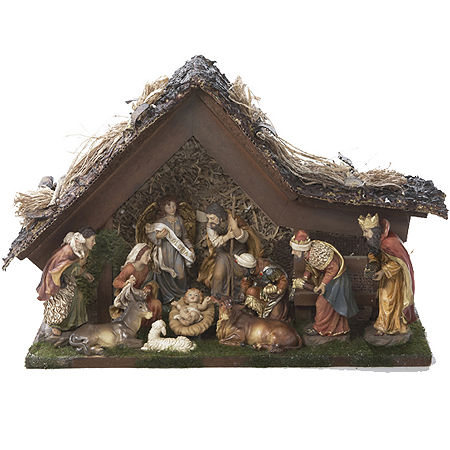 Kurt Adler 9.5-Inch Musical Led Nativity Set with Figures and Stable