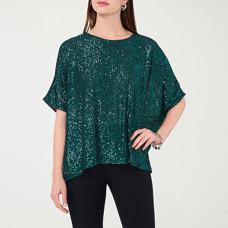 Click here for MSK Sequin Womens Round Neck Short Sleeve Blouse... prices