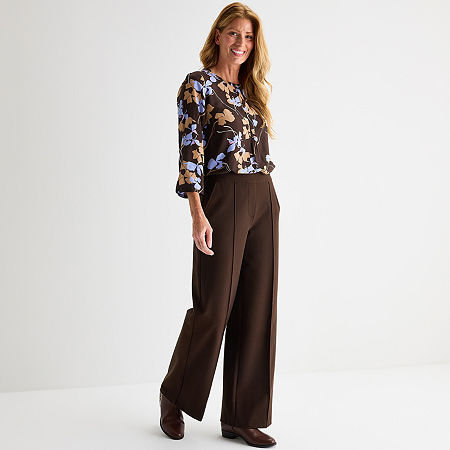Liz Claiborne Womens Wide Leg Mid Rise Pull-On Pant  X-large  Brown