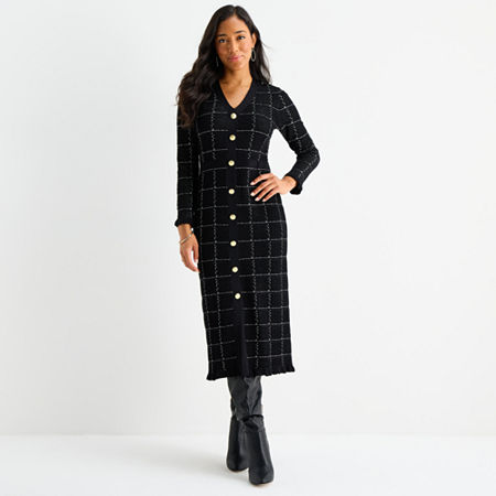 Click here for 52seven Womens Long Sleeve Plaid Midi Sweater Dres... prices