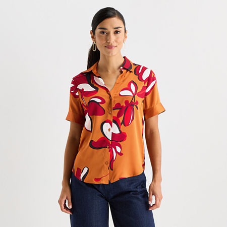 Click here for Worthington Womens Short Sleeve Satin Blouse  Medi... prices