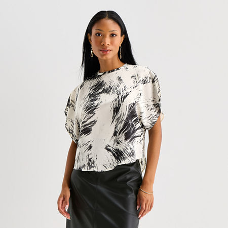Click here for Worthington Womens Crew Neck Short Sleeve Satin Bl... prices