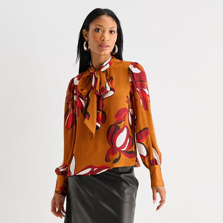 Click here for Worthington Womens Split Tie Neck Long Sleeve Blou... prices