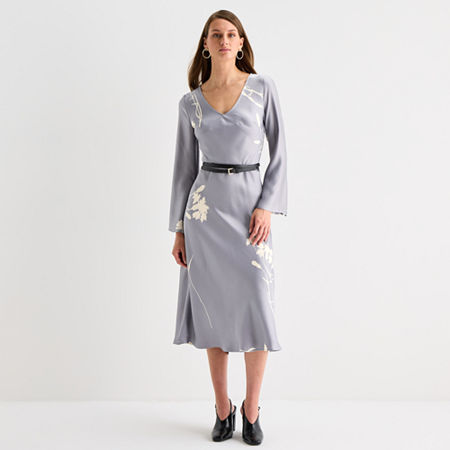 Click here for Worthington Womens Long Sleeve Floral Satin A-Line... prices