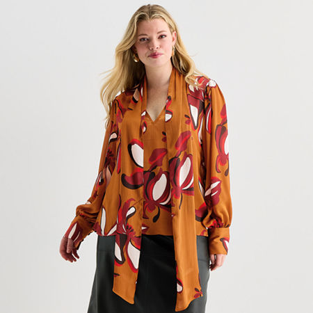Click here for Worthington Womens Plus Split Tie Neck Long Sleeve... prices