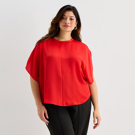 Click here for Worthington Womens Round Neck Short Sleeve Satin B... prices