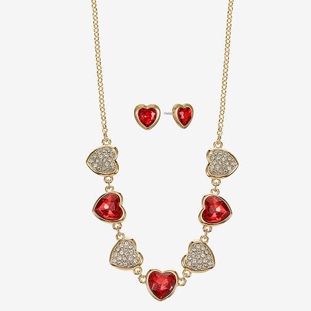 Click here for Monet Jewelry Gold Tone Womens Red Glass Heart 2-p... prices