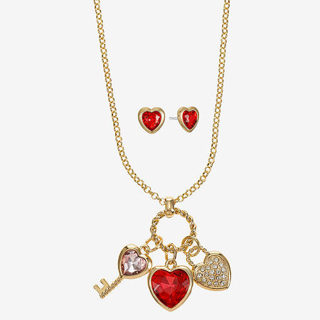 Click here for Monet Jewelry Gold Tone Womens Red Glass Heart Key... prices