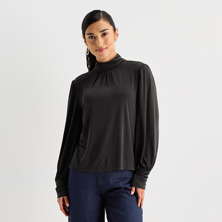 Click here for Worthington Womens Mock Neck Long Sleeve Blouse  M... prices