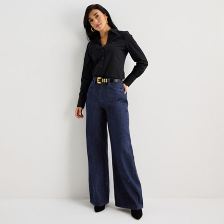 Click here for Worthington Womens High Rise Wide Leg Jean  8  Bla... prices