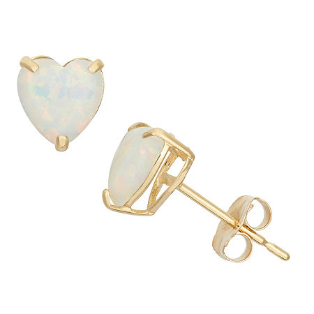 Click here for Lab Created White Opal 10K Gold 6.1mm Heart Stud E... prices