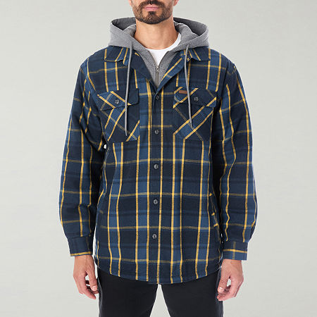 Smiths Workwear Mens Sherpa-Lined Hooded Flannel Shirt-Jacket with Inset - Blue/black-616