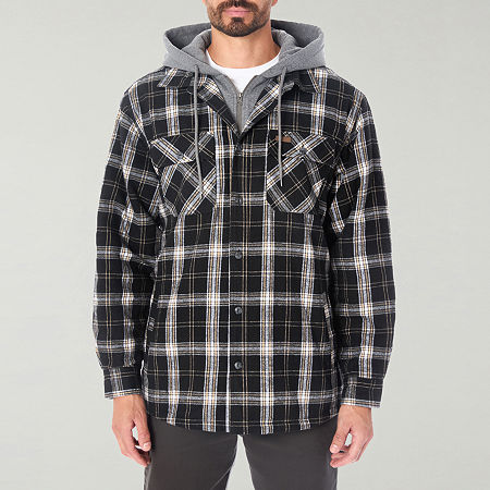 Smiths Workwear Mens Sherpa-Lined Hooded Flannel Shirt-Jacket with Inset - Black/cream-621