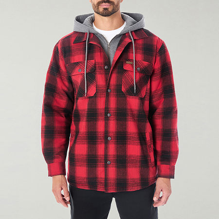 Smiths Workwear Mens Sherpa-Lined Hooded Flannel Shirt-Jacket with Inset - Red/black-619