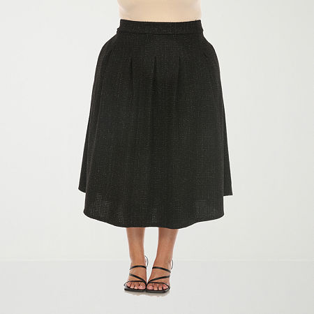 Click here for White Mark Plus Size Flared Tweed Skirt - Black prices