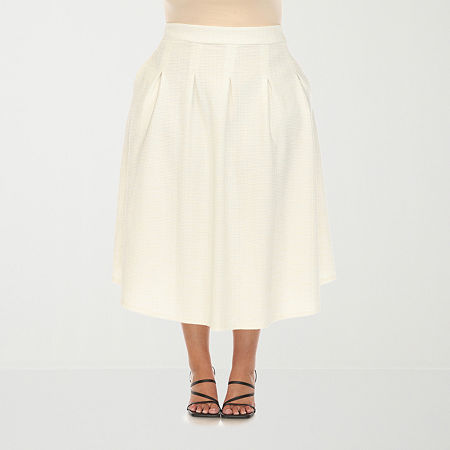 Click here for White Mark Plus Size Flared Tweed Skirt - White prices