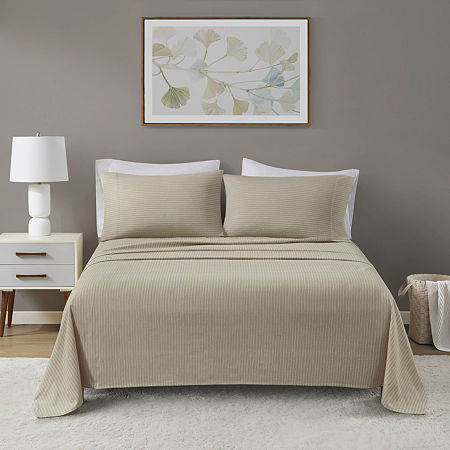 Beautyrest Extra Deep Pocket Cotton Flannel 4-Pc. Sheet Set  California King - Beige  White Stripes