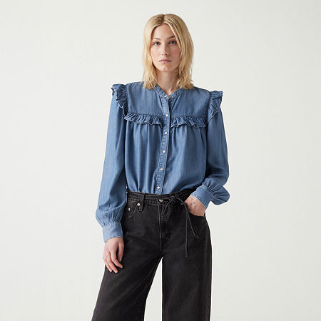 Click here for Levis Womens Gianna Long Sleeve Ruffle Trim Blouse... prices