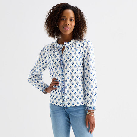 Click here for St. Johns Bay Womens Round Neck Long Sleeve Blouse... prices