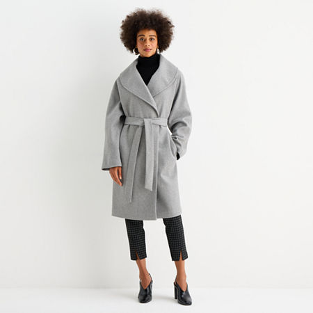 Worthington Womens Plus Belted Heavyweight Coat  1x  Gray