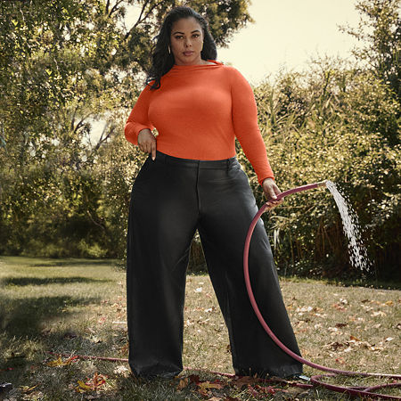 Click here for Ashley Graham Womens Plus Straight Faux Leather Tr... prices