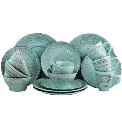 Elama Malibu Waves 16-Piece Dinnerware Set, Color: Turquoise - JCPenney