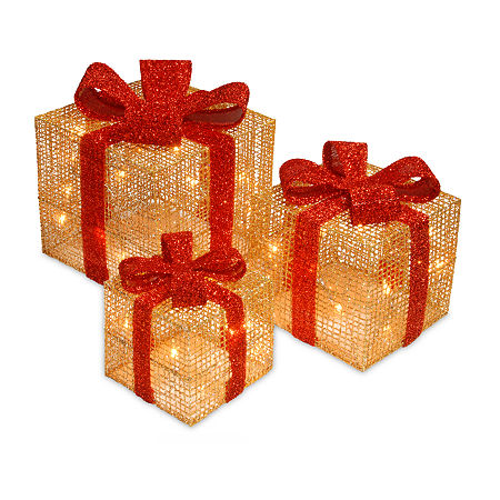 Click here for National Tree 3pc. Pre-Lit Gold Thread Gift Box prices