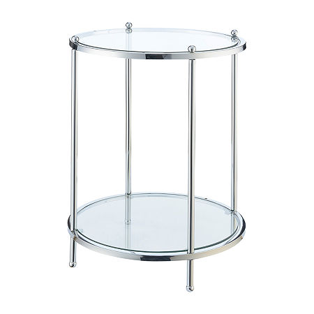 Royal Crest 2 Tier Round Glass End Table with Shelf - Clear Glass  Chrome