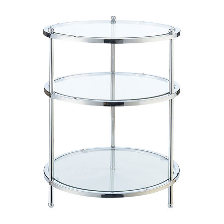 Royal Crest 3 Tier Round Glass End Table - Chrome  Glass
