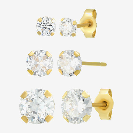 Click here for Womens Cubic Zirconia 14K Gold Round 3 Pair Earrin... prices