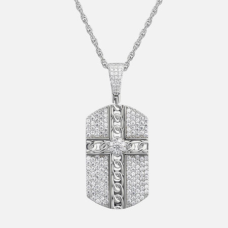 Click here for Mens White Cubic Zirconia Sterling Silver Cross Do... prices