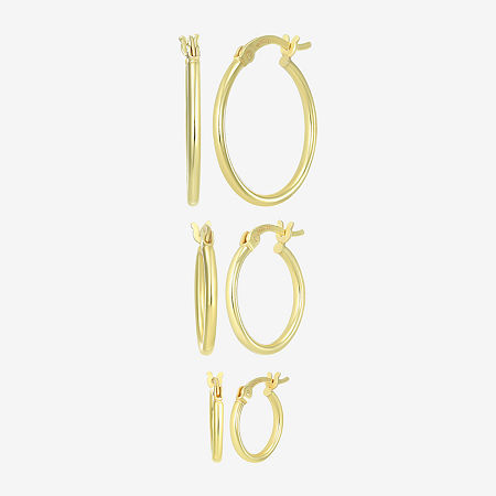 Click here for Womens 24K Gold Over Silver Round 3 Pair Earring S... prices