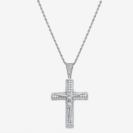 Click here for Mens White Cubic Zirconia Sterling Silver Cross 24... prices