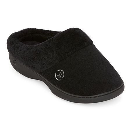 Isotoner Signature Womens Micro Terry Sport Hoodback Slippers - Black