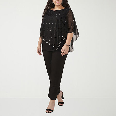 Click here for Plus Size MSK Farage Beaded Trim Overlay Blouse prices