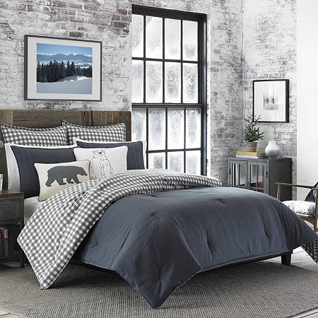 Eddie Bauer Kingston Cotton Reversible 2 Piece Comforter Set  Twin - Charcoal