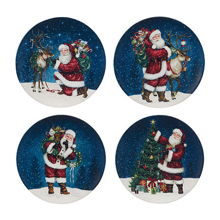 Certified International Santas Secret Dinner Plates  Set of 4 - Multi