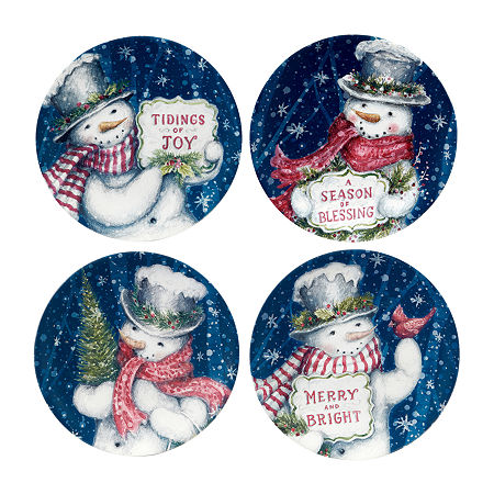 Certified International Snowman Greetings Dessert Plates  Set of 4 - Multi