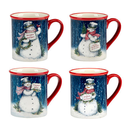 Certified International Snowman Greetings Mugs  Set of 4 - Multi