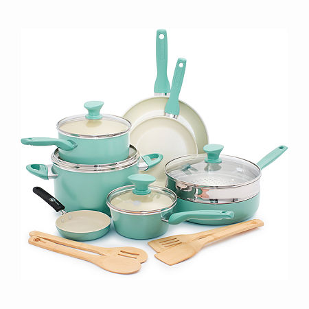 GreenPan Rio Ceramic Nonstick Cookware Set  16 Piece - Turquoise