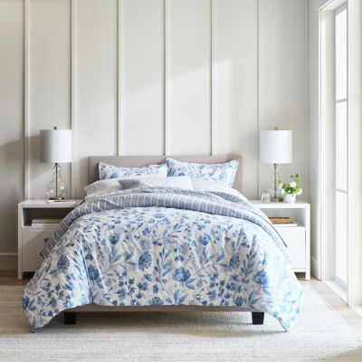 IZOD Felicity Floral Cotton Reversible Comforter Set, Color: Blue ...