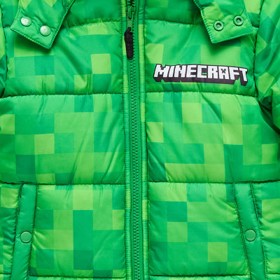 Little Boys Minecraft Hooded Heavyweight Puffer Jacket, Color: Green ...