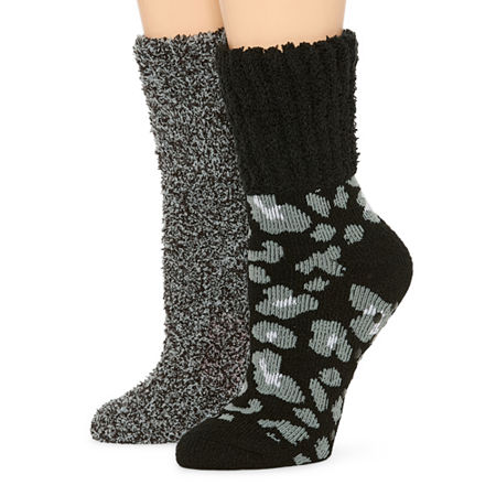 Cozy Crew Womens Multi-Pack 2 Pair Slipper Socks  9-11  Black