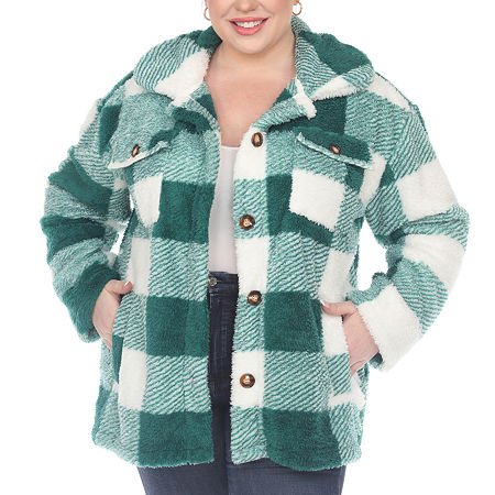 Click here for White Mark Plus Size Plaid Shacket Jacket - Green... prices