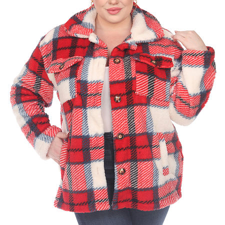 Click here for White Mark Plus Size Plaid Shacket Jacket - Red prices