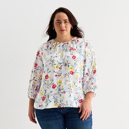 Click here for St. Johns Bay Womens Plus Split Crew Neck 3/4 Slee... prices